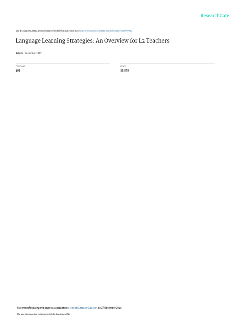 Lessard Clouston1997LanguageLearningStrategiesAnOverviewForL2Teachers | PDF | Second Language ...