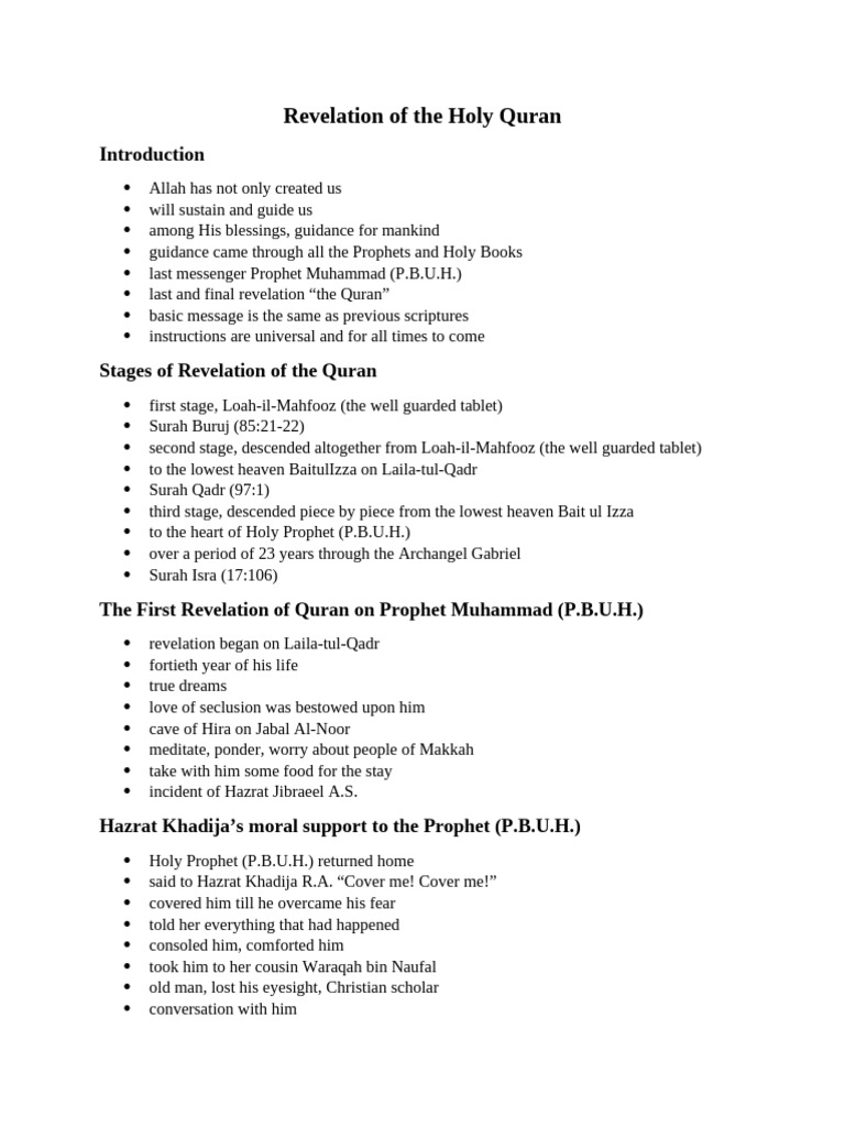 Revelation of The Holy Quran | PDF | Quran | Islam