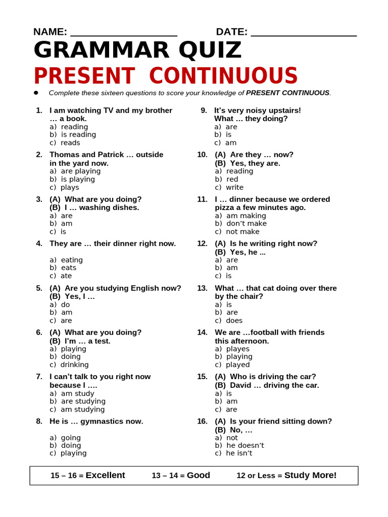 Quiz Present Continuous. | PDF | Cuisine | Foods