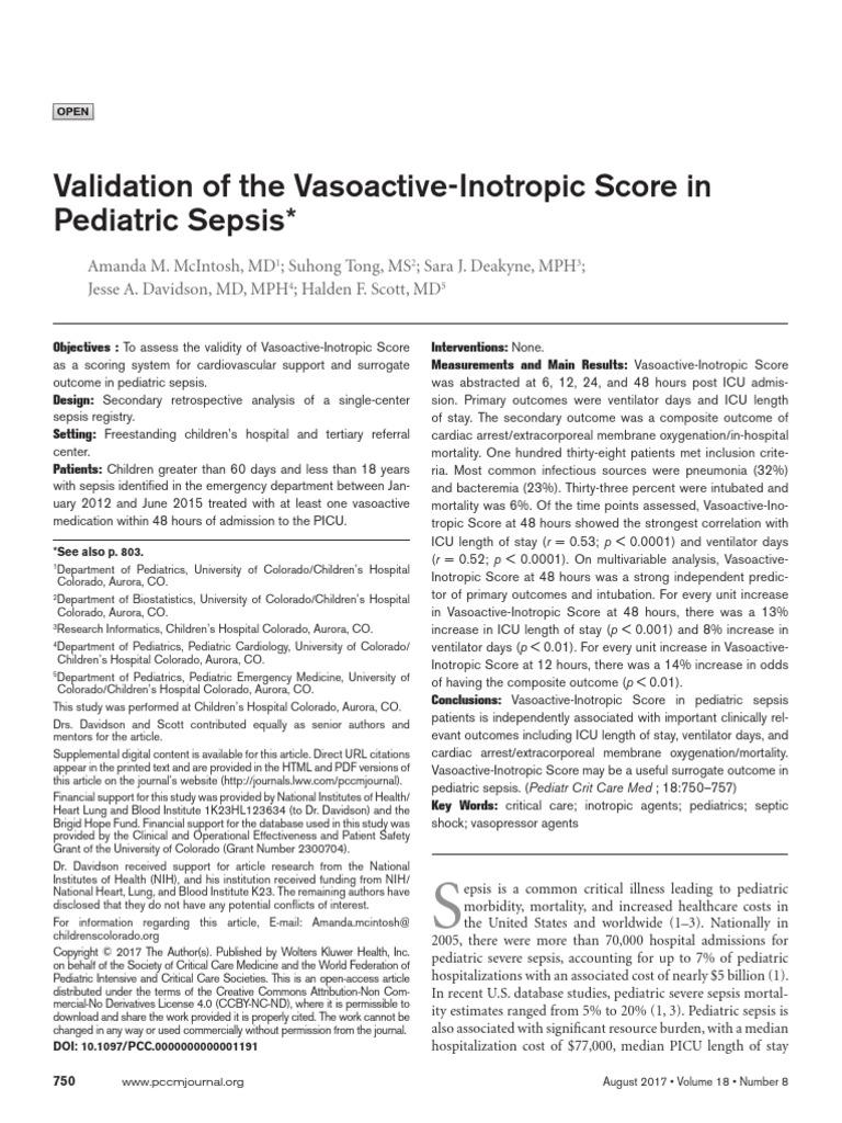 validation_of_the_vasoactive_inotropic_score_in.3 | PDF | Sepsis ...