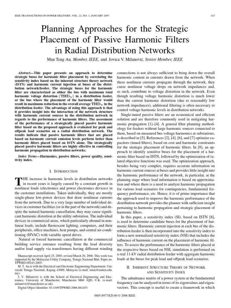(Lanning Approaches For Strategic Distributed Passive Filters | PDF ...