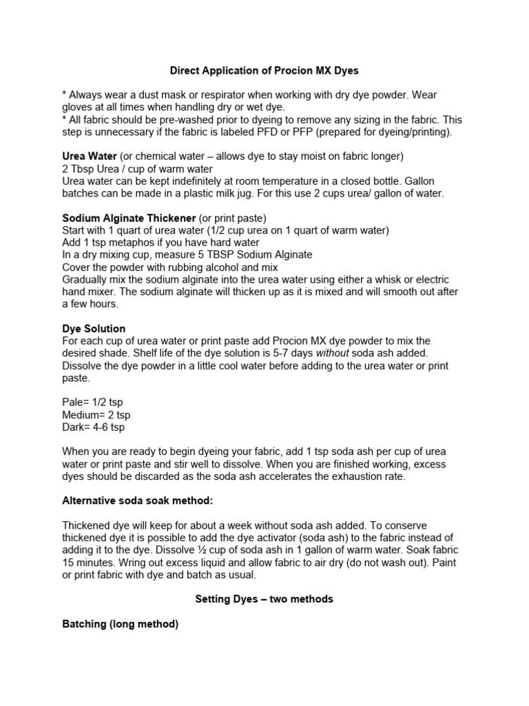 Direct Application of Procion MX Dyes | PDF | Steam | Textiles