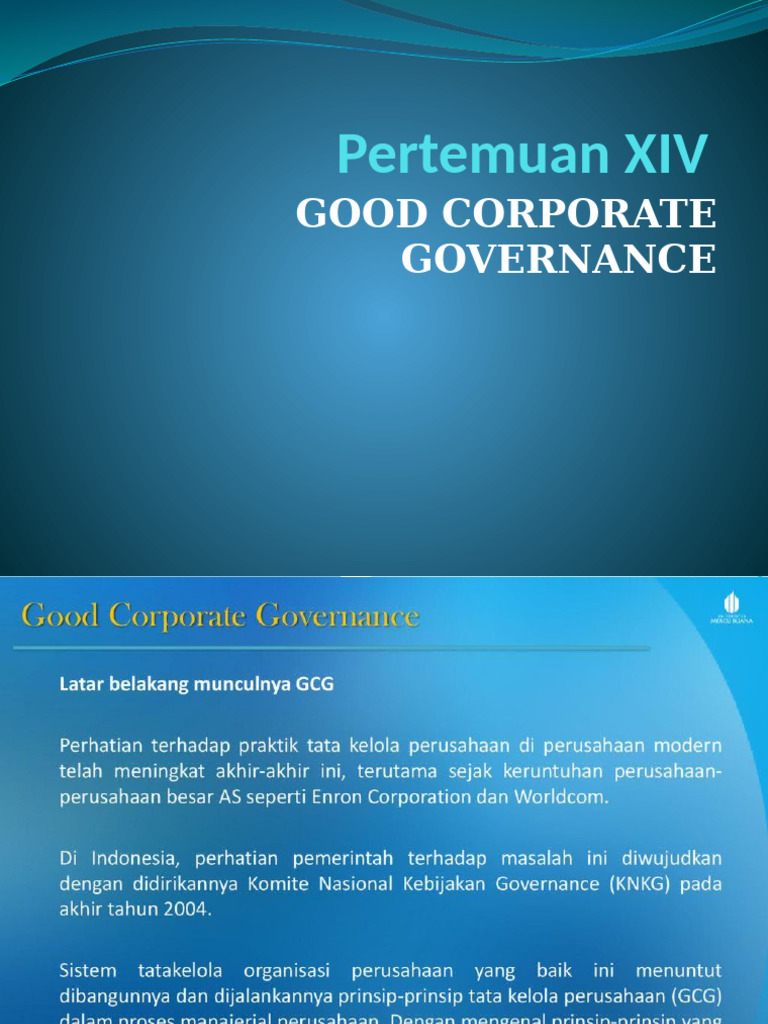 Pertemuan XIV Good Corporate Governance | PDF