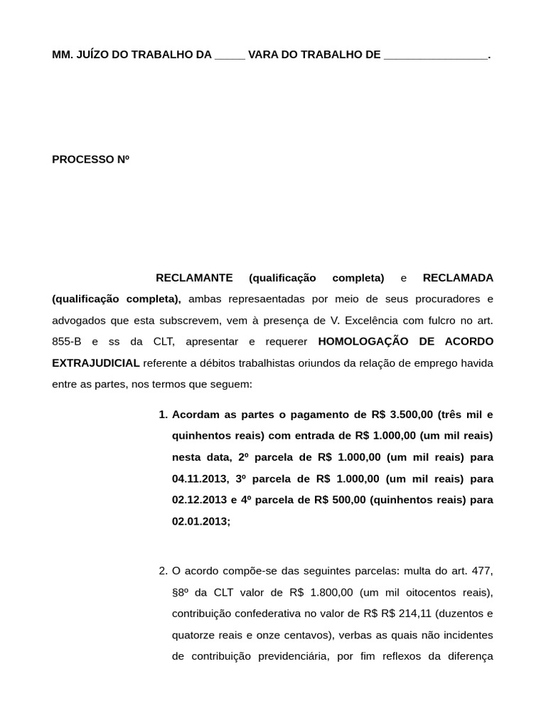 Modelo de Minuta de Acordo Extrajudicial P Modificações | PDF | Direito ...