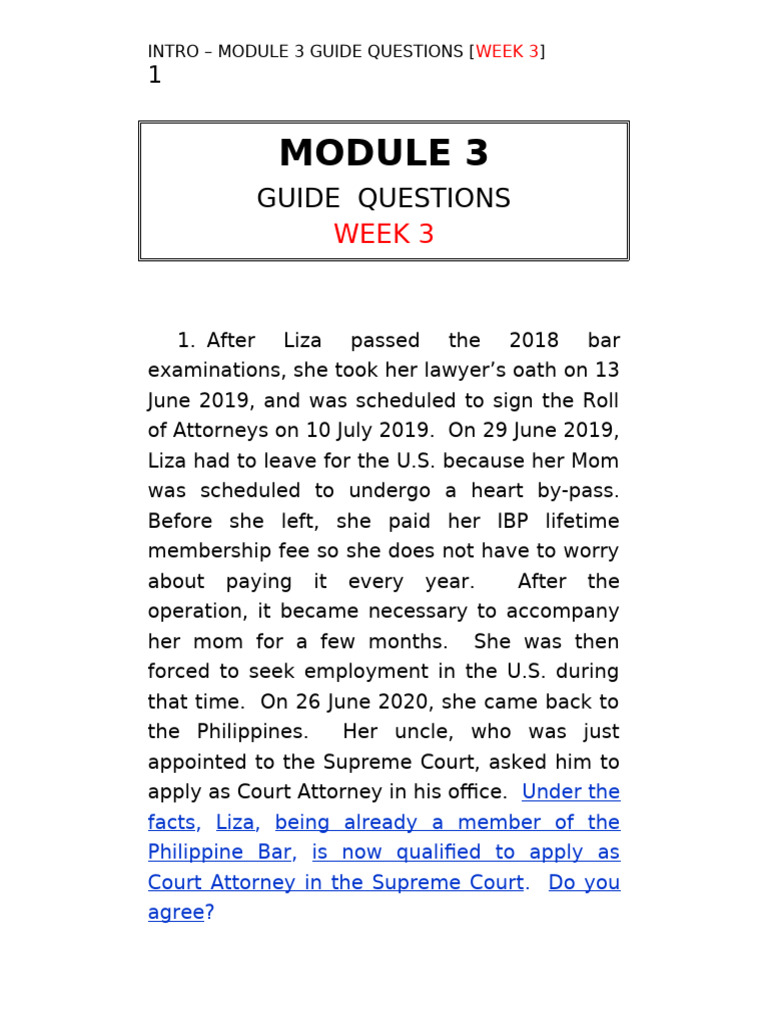 Week 3 - Guide Questions (Legal Prof) | PDF | Lawyer | Practice Of Law