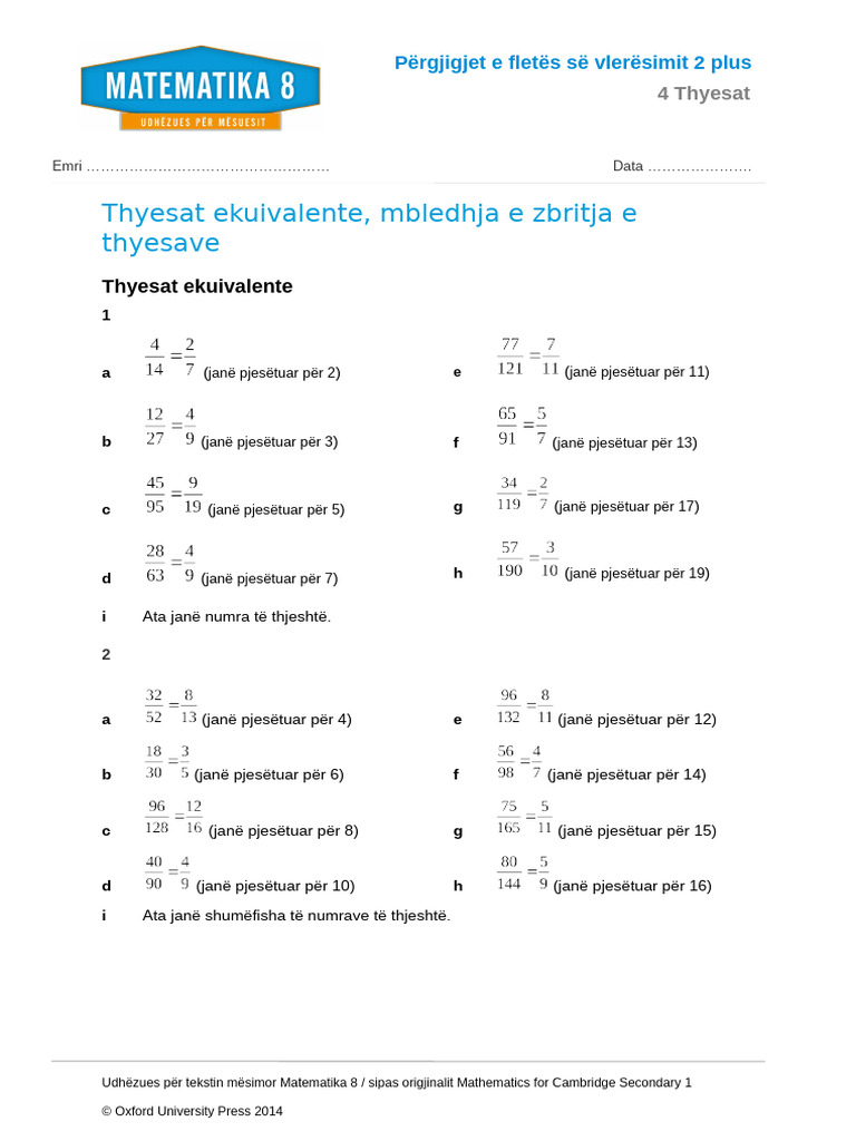 0406 - Flete Vleresimi 1 Plus - Pergjigjet - Thyesat | PDF