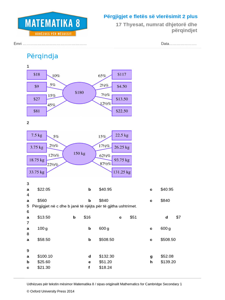 1708_Flete Vleresimi 2 Plus - Pergjigjet - Thyesat, Numrat Dhjetore Dhe ...