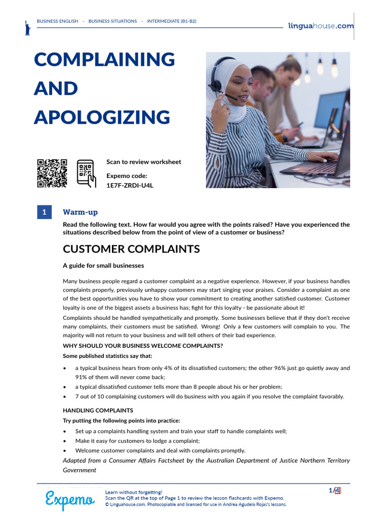 complaining-and-apologizing-american-english-student-1-2 | PDF | Languages | Grammar