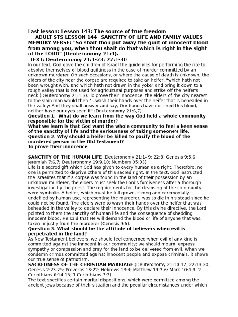 Adult Sts Summary Lesson 144 | PDF | Marriage | Polygamy