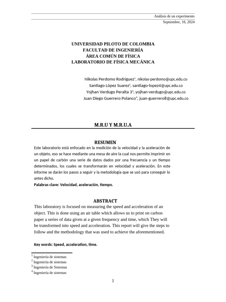 Análisis MRU y MRUA en Física | PDF | Velocidad | Aceleración