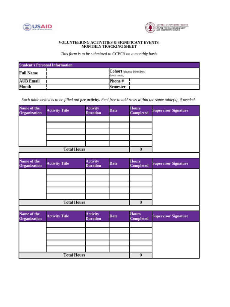 USAID HES Tracking Sheet Form | PDF