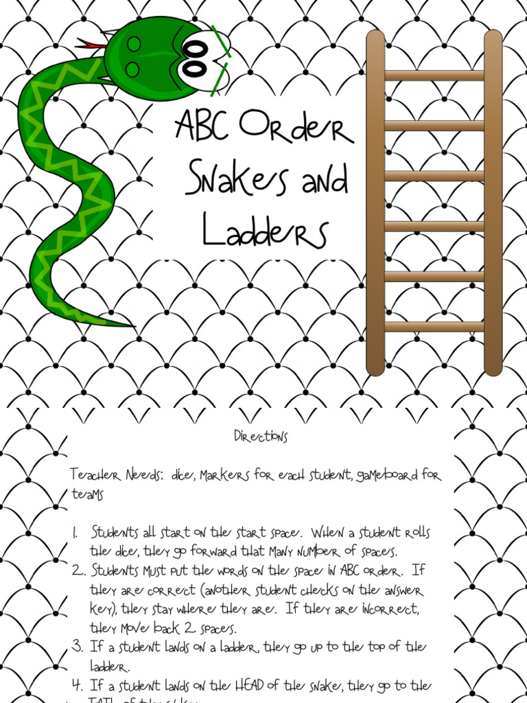 ABC Order Snakes and Ladders Game | PDF