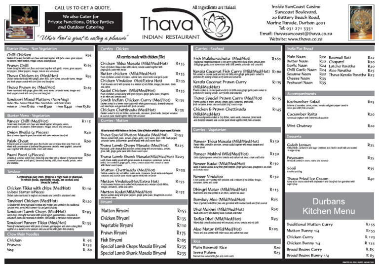 Thava Menu SUNCOAST DEC 2023 BLACK AND WHITE A3 1 | PDF