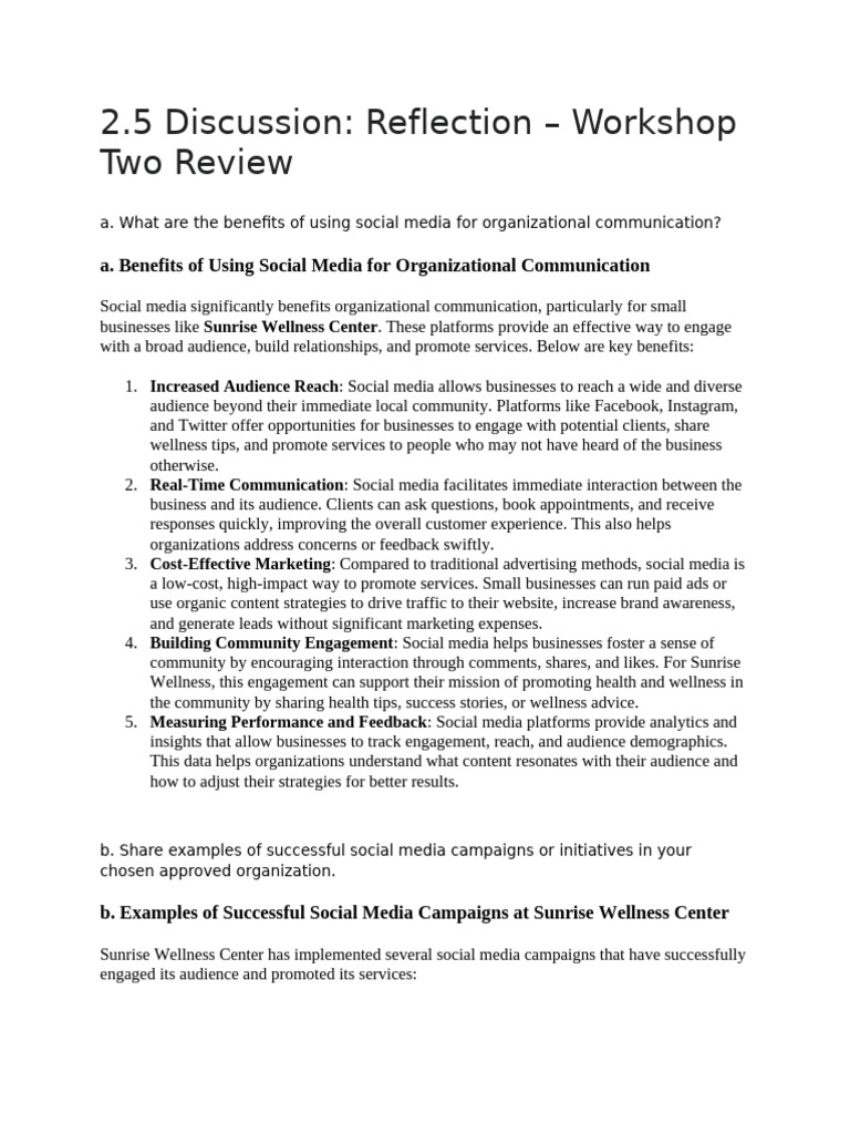 2.5 Reflection Workshop Two Review WP | PDF | Social Media | Popular ...