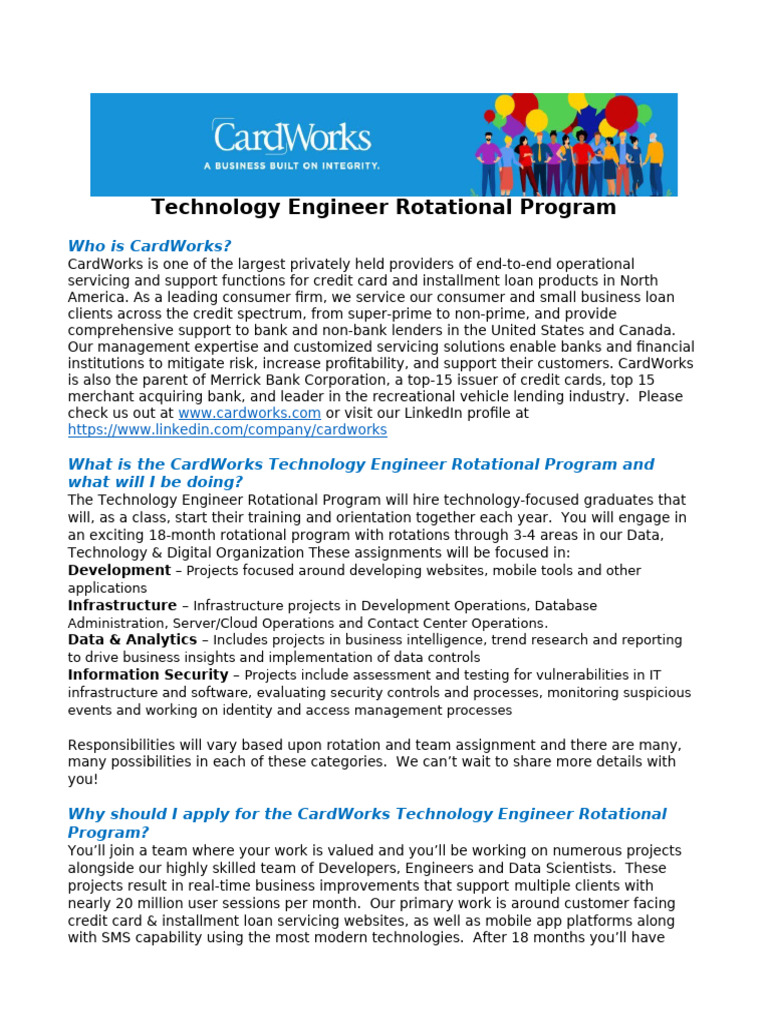 Technology Engineer Rotational Program | PDF | Banks | Credit Card