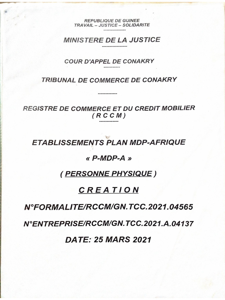 RCCM Et NIF Ets P-MDP.A | PDF