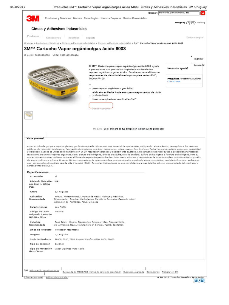 Cartucho 3m 6003 | PDF | Hidrógeno | Ácido