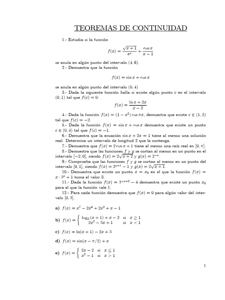 Teoremas de continuidad - Problemas (1) | PDF