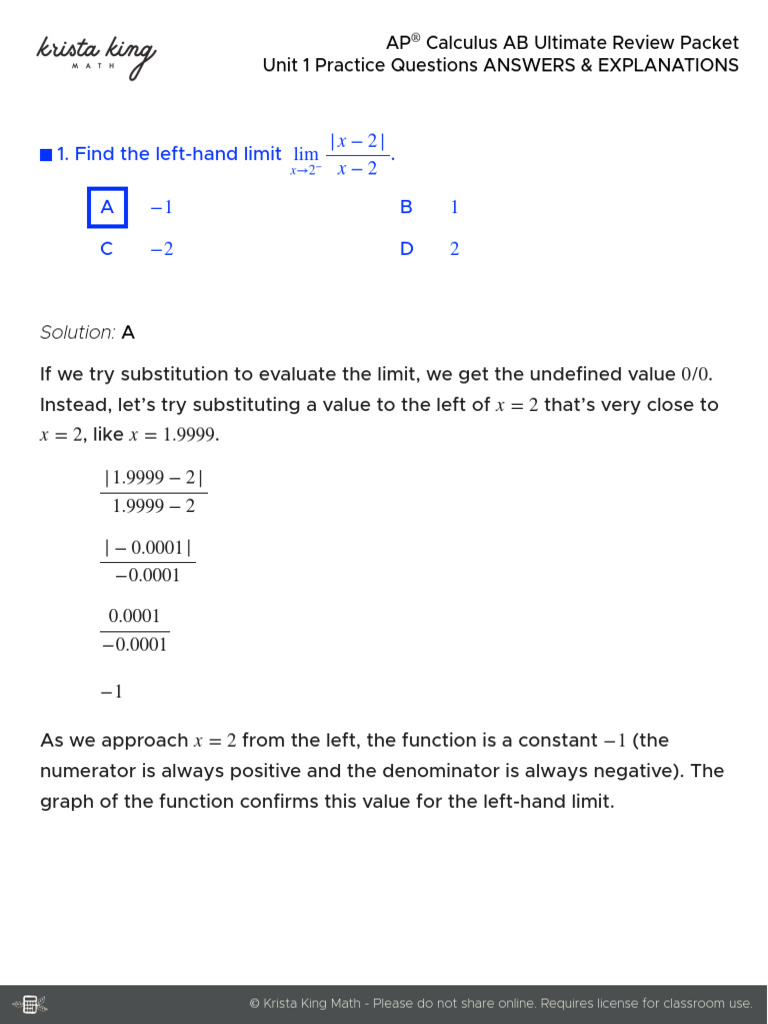 Unit 1 Practice Questions (Answers and Explanations) | PDF | Function (Mathematics ...