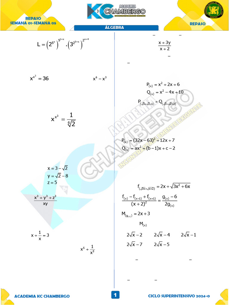 Algebra Repaso T s1 Academia KC Chambergo 12 03 24 | PDF | Objetos matemáticos | Análisis matemático