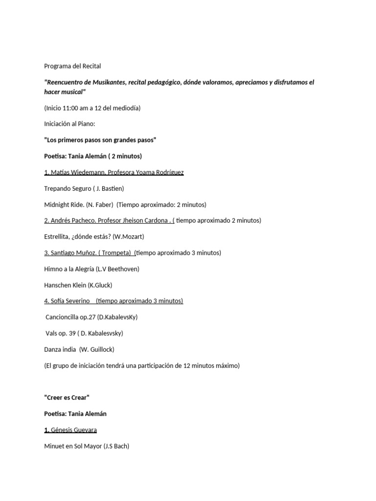 Programa Del Recital 19-07. Autores | PDF | Música clásica