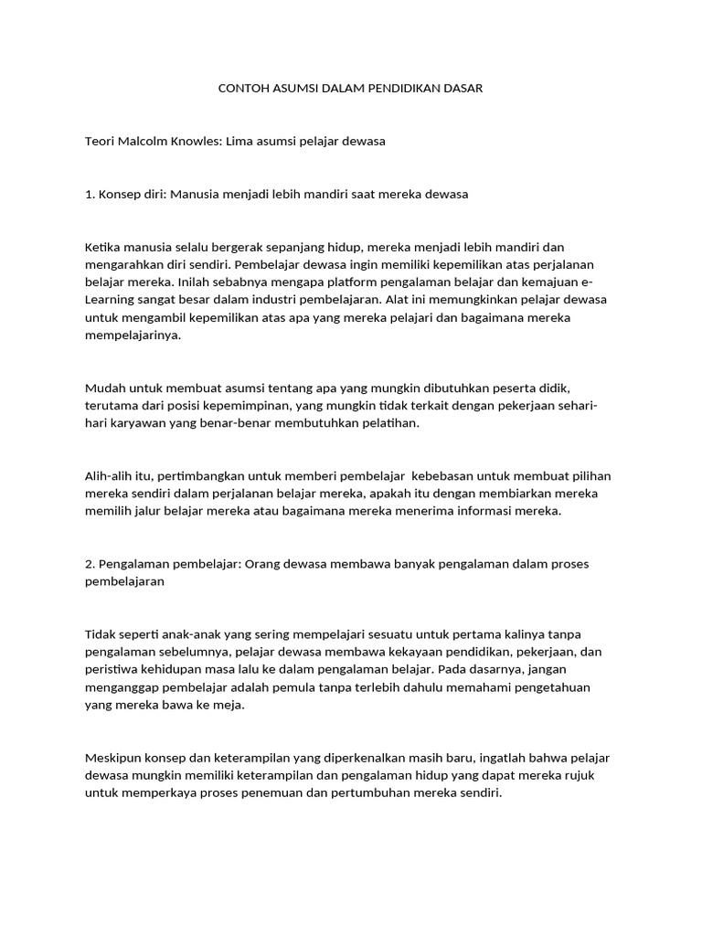 Contoh Asumsi Dalam Pendidikan Dasar | PDF