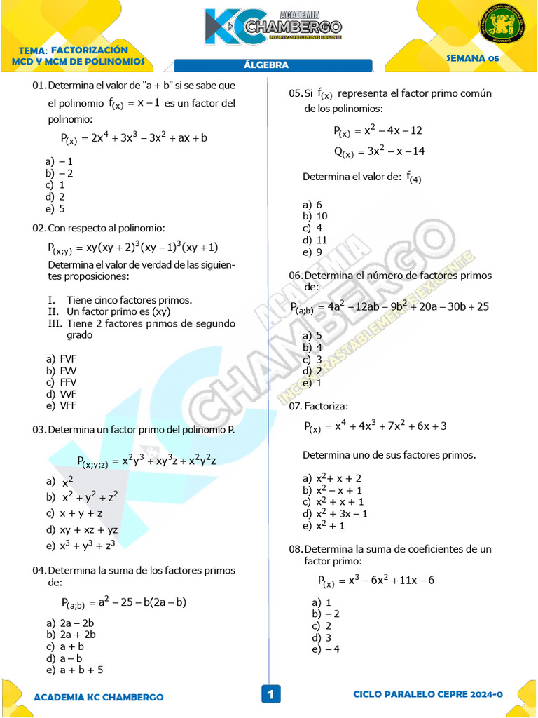 Algebra s5 Pc t Academia Kc Chambergo 30 01 2024 | PDF | Aritmética ...