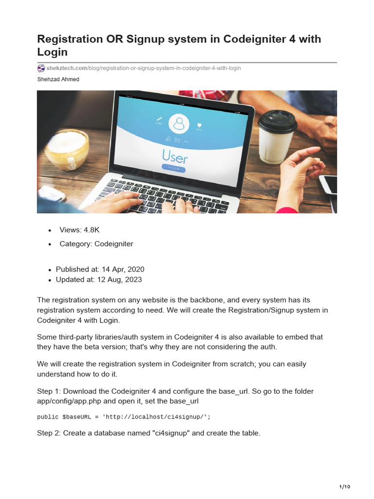 Registration OR Signup System in Codeigniter 4 With Login | PDF | Computing | Software