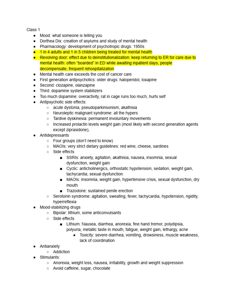 Mental Health Nursing Notes | PDF | Antipsychotic | Clinical Medicine