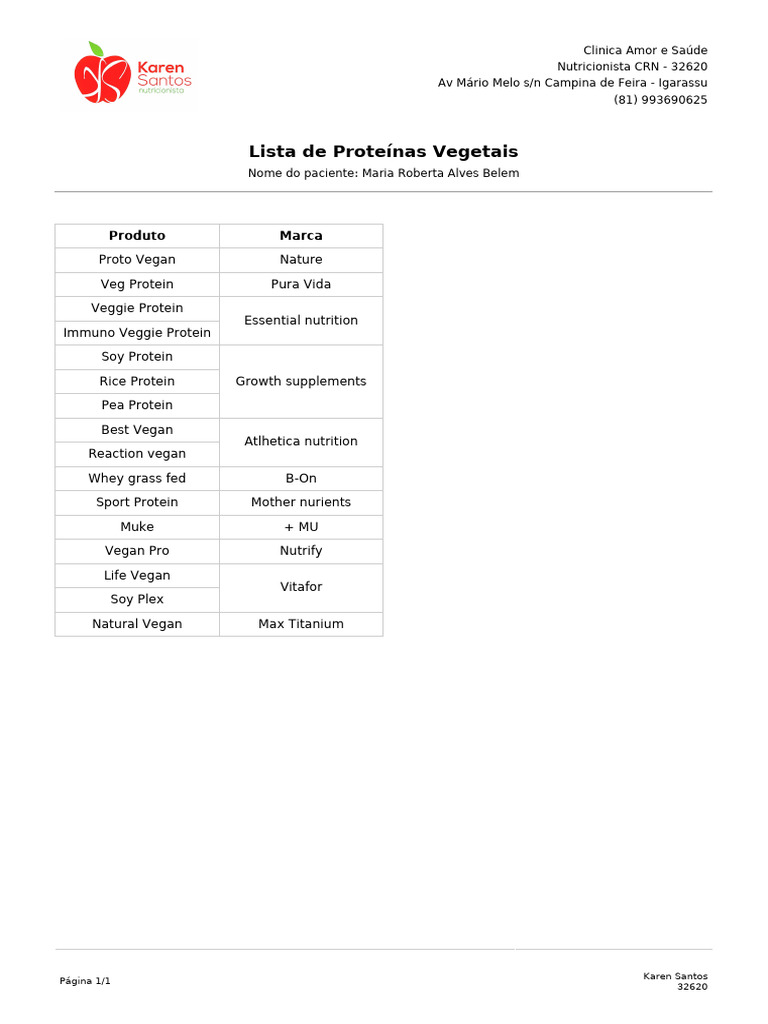 Lista de Proteínas Vegetais Vegan | PDF