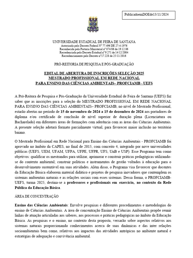 edital_2025_profciamb_2025 uefs | PDF | Pedagogia | Science