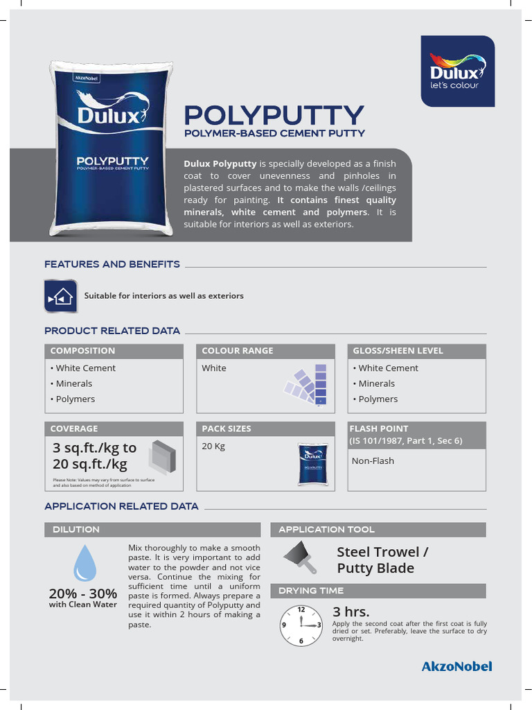 dulux_polyputty_pds | PDF | Paint | Water