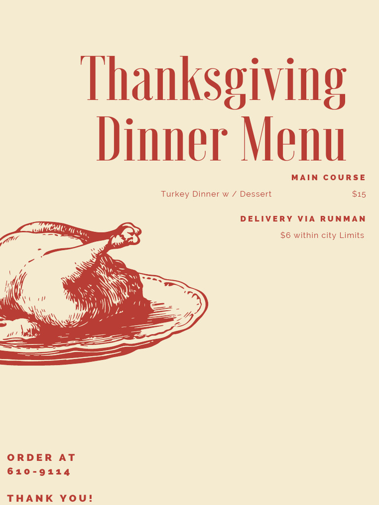 Red Turkey Sketch Thanksgiving Menu | PDF
