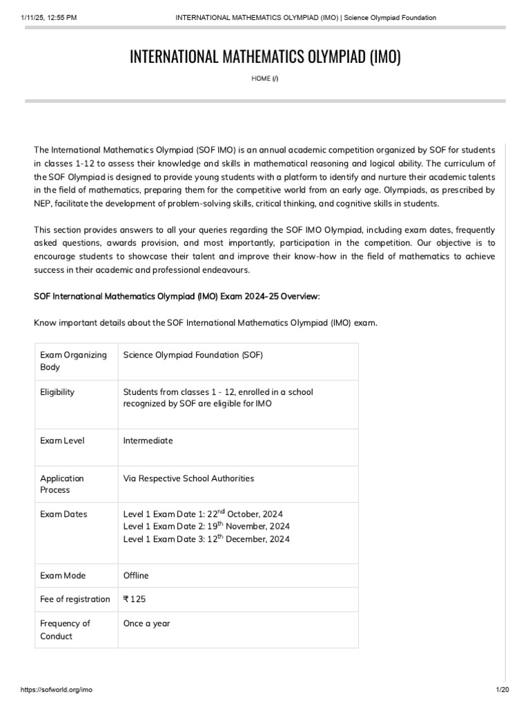 INTERNATIONAL MATHEMATICS OLYMPIAD (IMO) - Science Olympiad Foundation ...