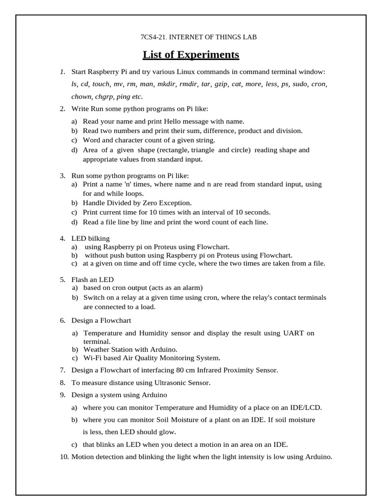 IoT Lab 7CS4-21 (Exp1-5) ONLY VII SEM CSE A2 BATCH | PDF | Area | Computer File