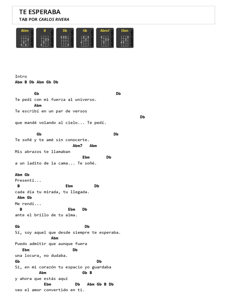 Te Esperaba Tab por Carlos Rivera - Ukulele Tabs | PDF