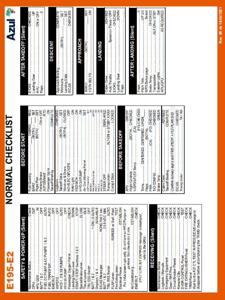 Checklist 1 de 2 E195 E2 | PDF