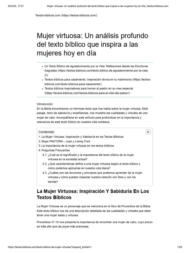 La Mujer Virtuosa en Proverbios 31 | PDF | Biblia | Sabiduría
