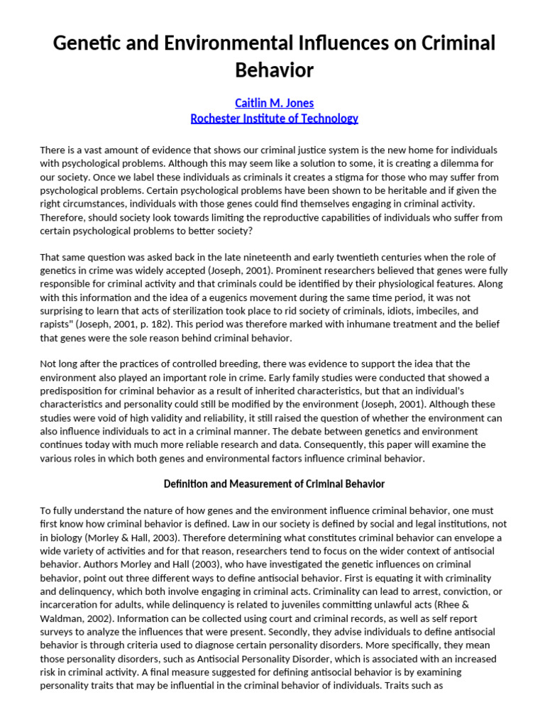 Genetics vs. Environment in Crime | PDF | Antisocial Personality ...