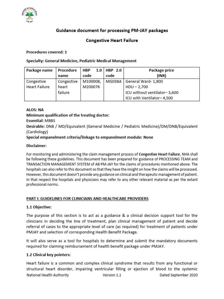 PM-JAY Guidelines for Heart Failure Claims | PDF | Heart Failure ...