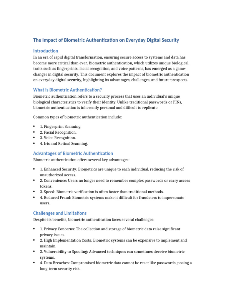 Biometric Authentication Digital Security | PDF | Biometrics | Authentication
