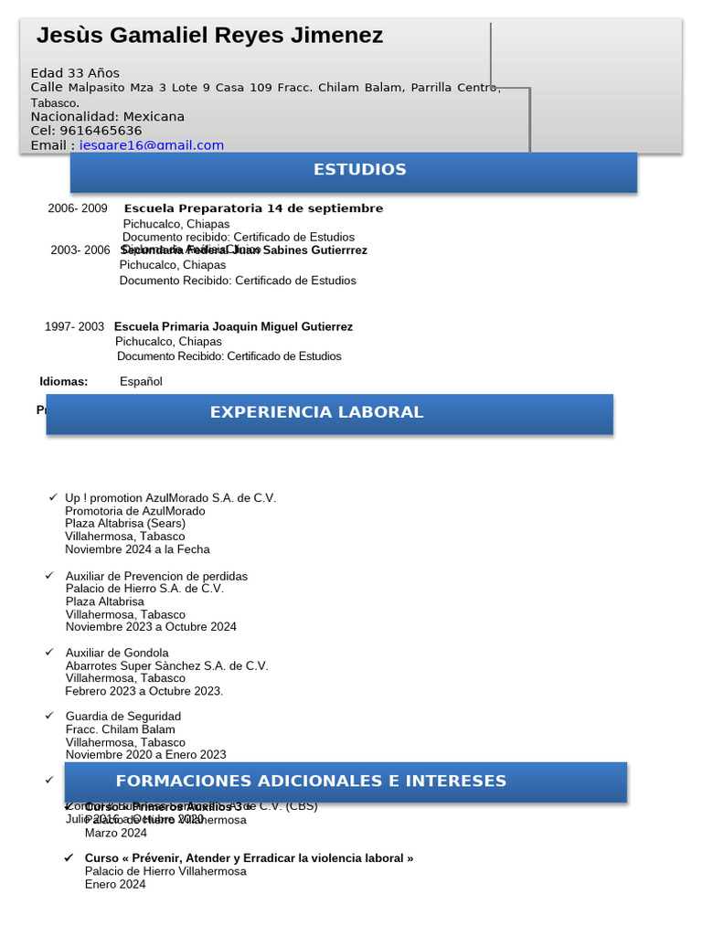 Jesus Gamaliel Reyes Jimenez Curriculum-Vitae | PDF