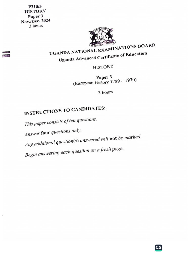 History Paper 3 2024 Uneb Past Paper | PDF