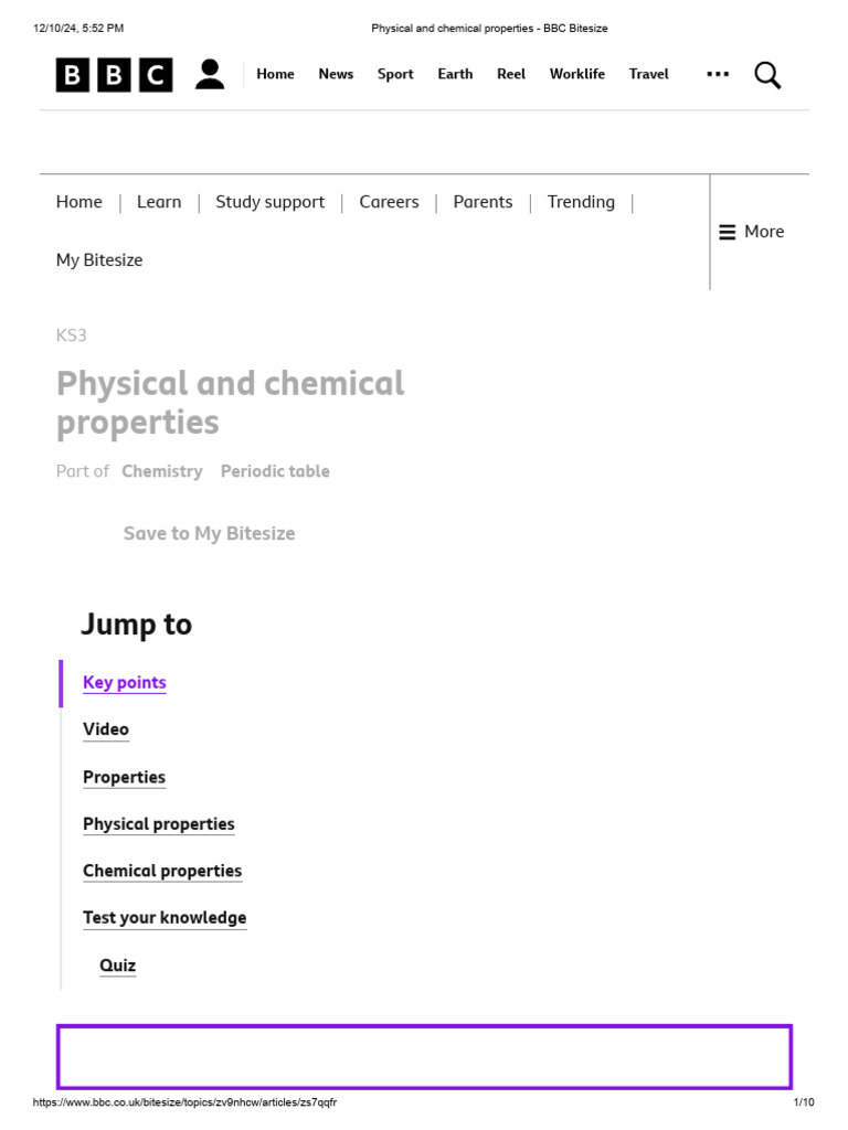 Physical and Chemical Properties - BBC Bitesize | PDF | Chemical ...