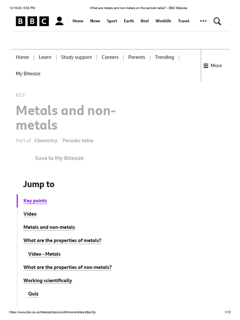 What Are Metals and Non-Metals On The Periodic Table - BBC Bitesize ...