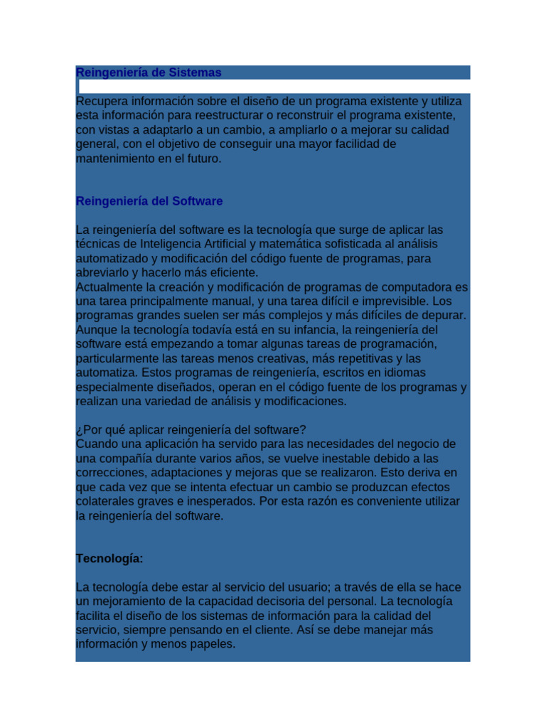 Reingeniería de Sistemas. Software | PDF | Software | Programa de computadora