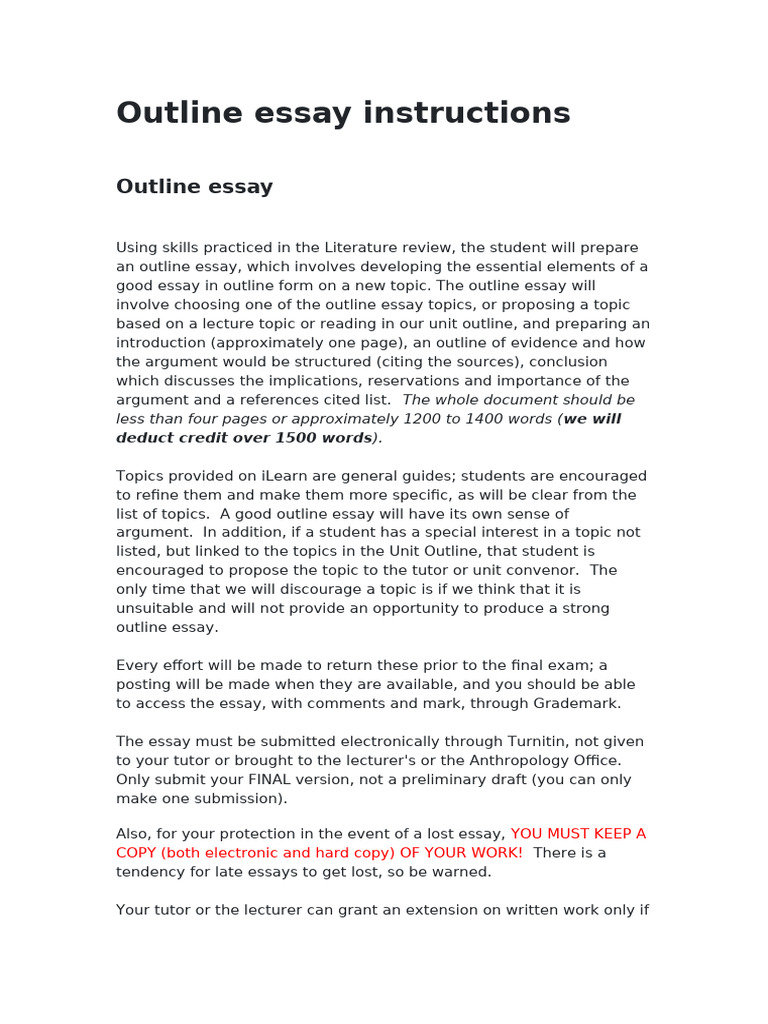 Outline Essay Instructions | PDF | Essays | Turnitin