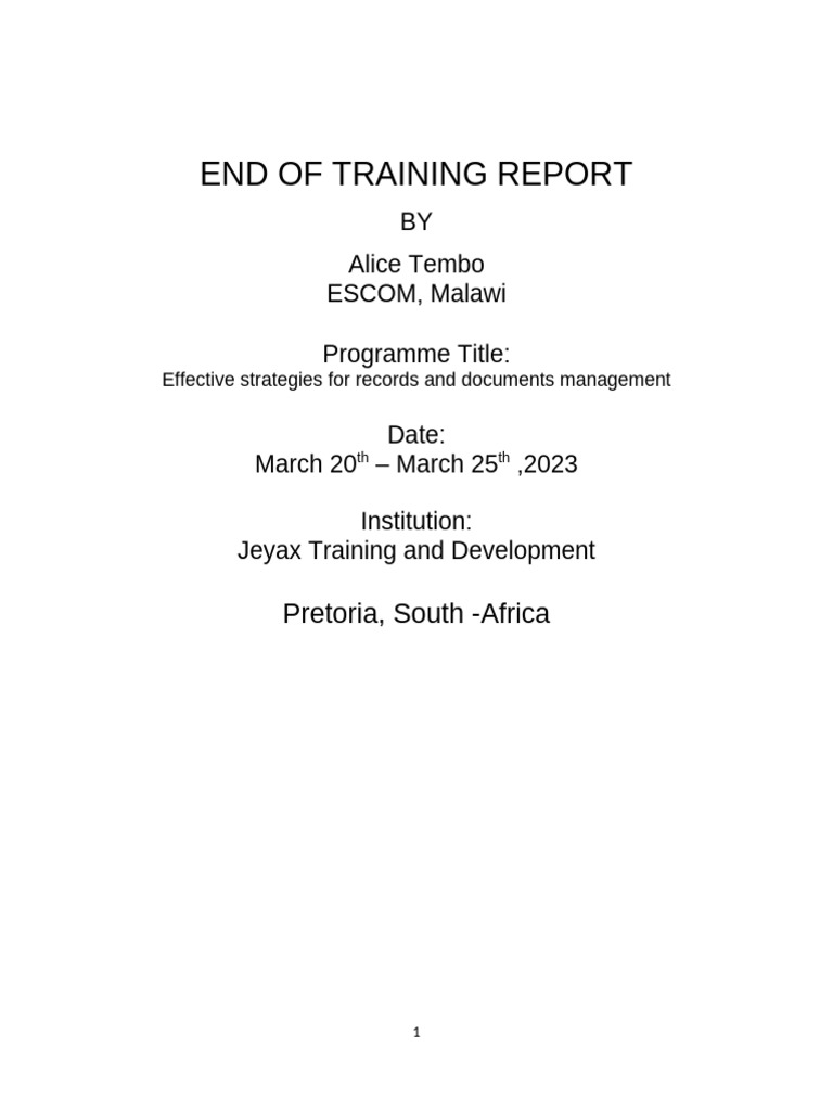 End of Training Report | PDF | Records Management | Metadata