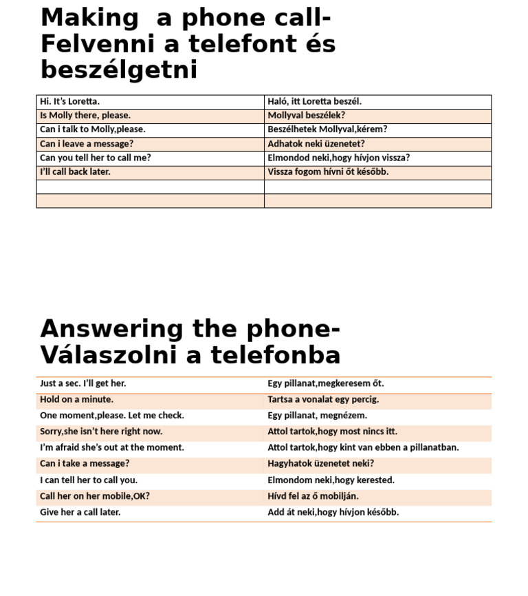 Making A Phone Call - Angol Doga | PDF