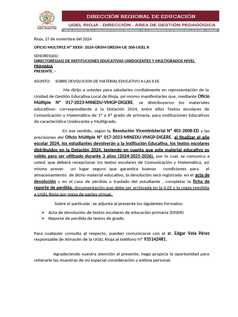 Devolucion de Textos Escolares Okok | PDF